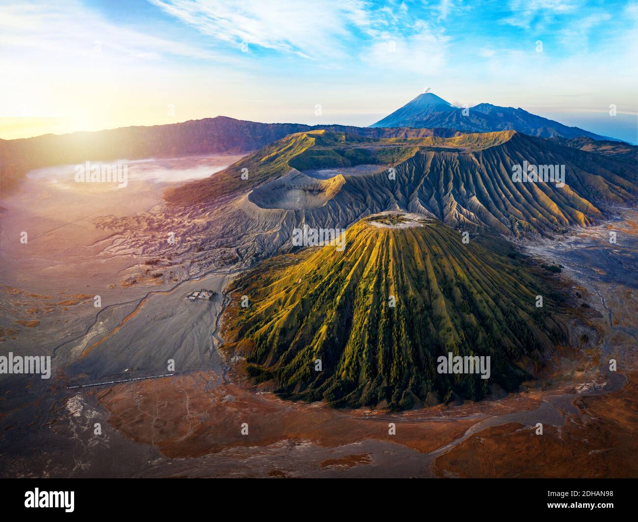 aerial view of the sunrise at the vulcano bromo national park indonesia ...