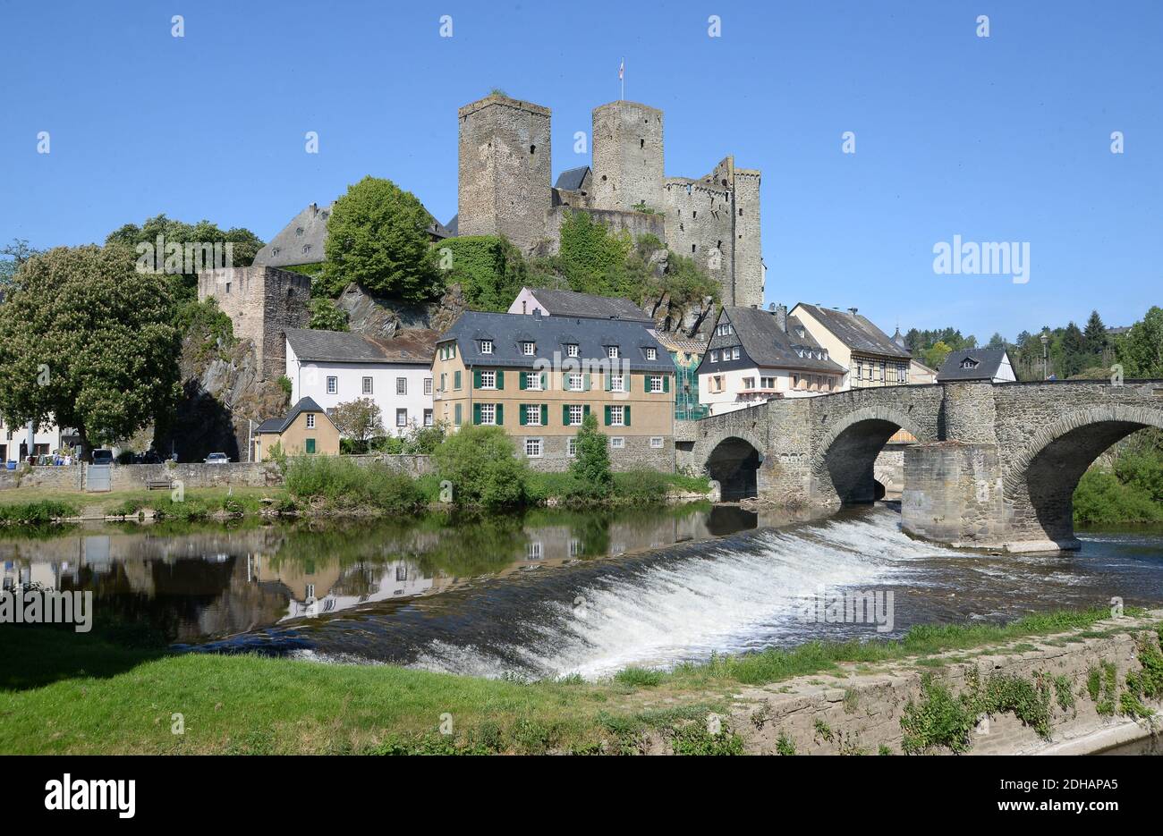 Lahn, Lahnbruecke and Runkel Castle in Runkel Stock Photo - Alamy
