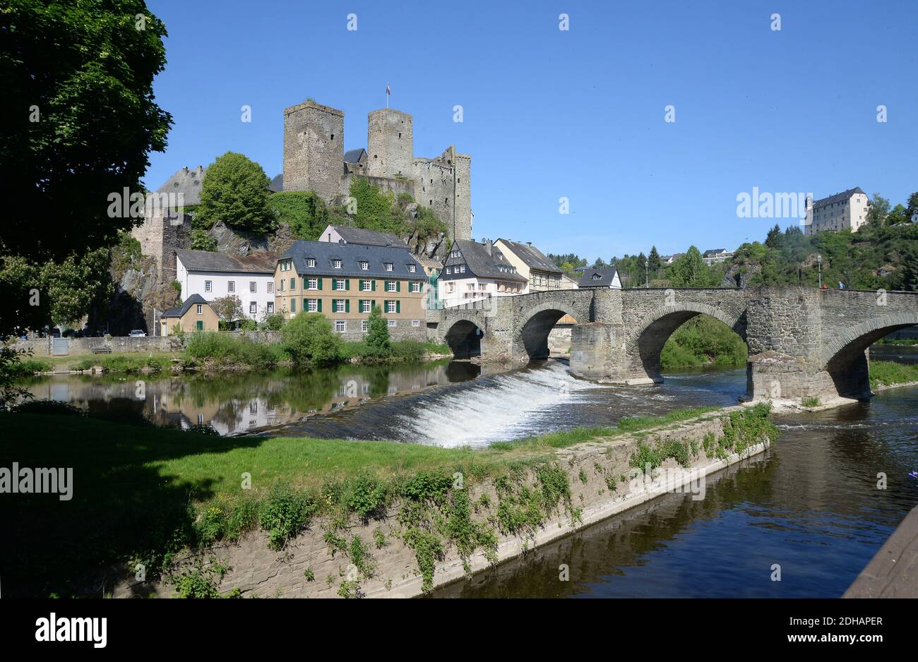 Lahn, Lahnbruecke and Runkel Castle in Runkel Stock Photo - Alamy