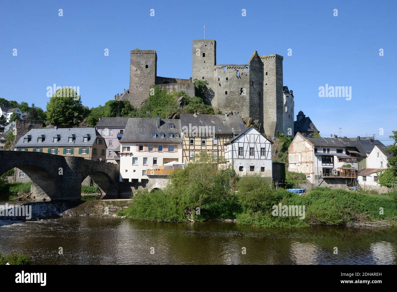 Lahn, Lahn Bridge and Runkel Castle in Runkel Stock Photo - Alamy