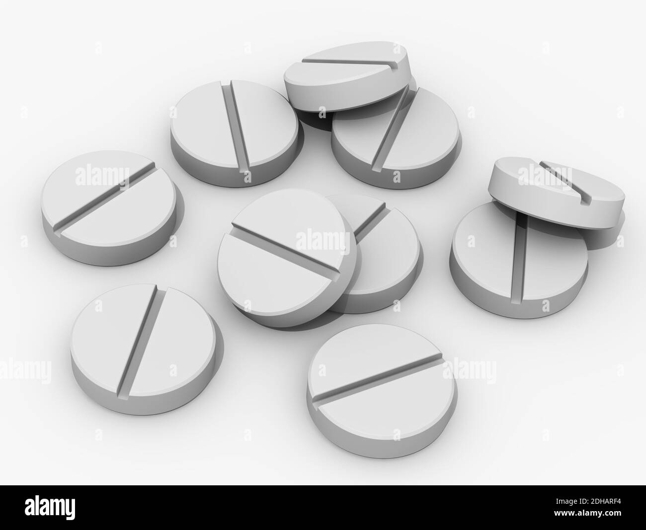 Heap of white tablets. White medical tablets on white surface. Isolated ...