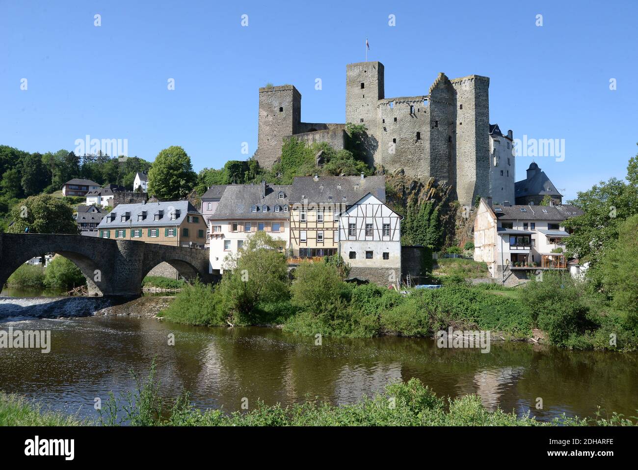 Lahn, Lahnbruecke and Runkel Castle in Runkel Stock Photo - Alamy