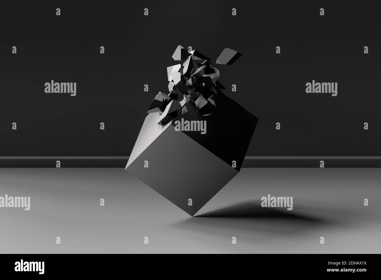 Gray split cube in sketch style, 3d rendering. Computer digital drawing ...