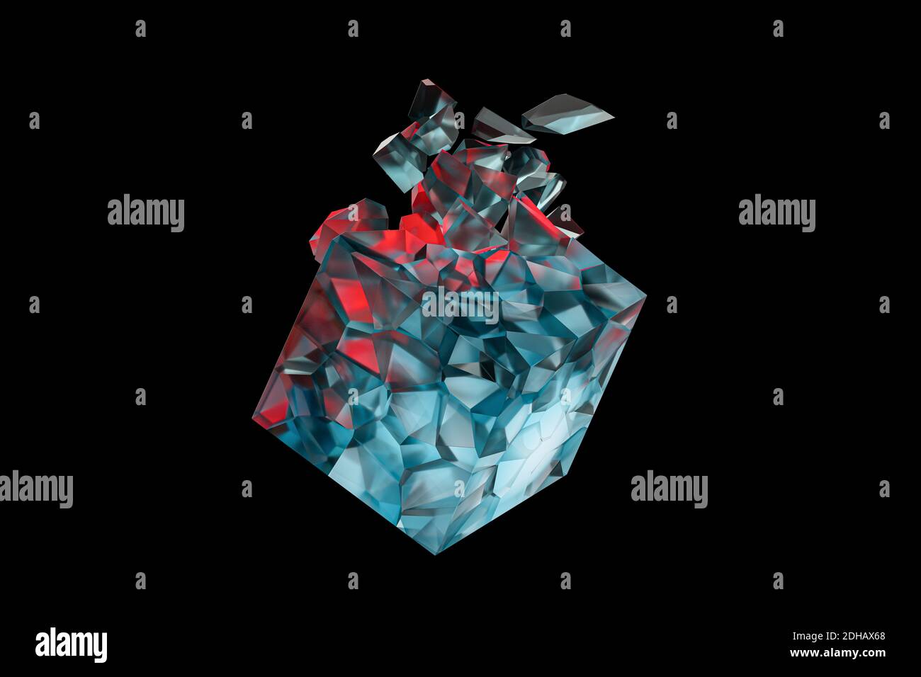 Cracked cube gem, destroyed cube rock, 3d rendering. Computer digital ...