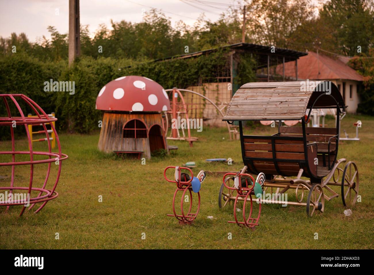 A playground for children on a yard of a primary school in a village ...