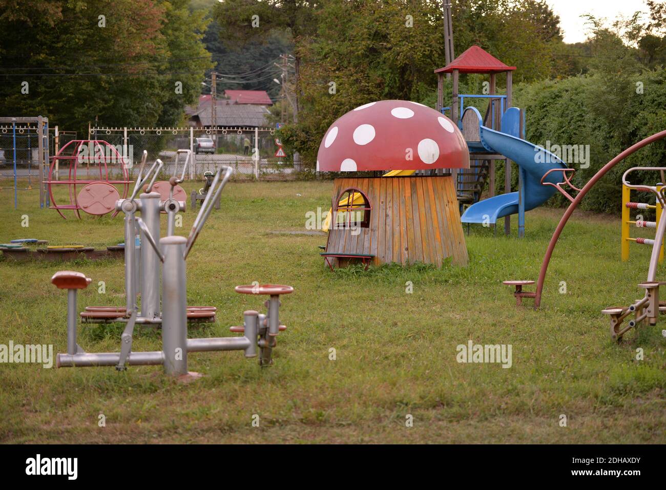 A playground for children on a yard of a primary school in a village ...