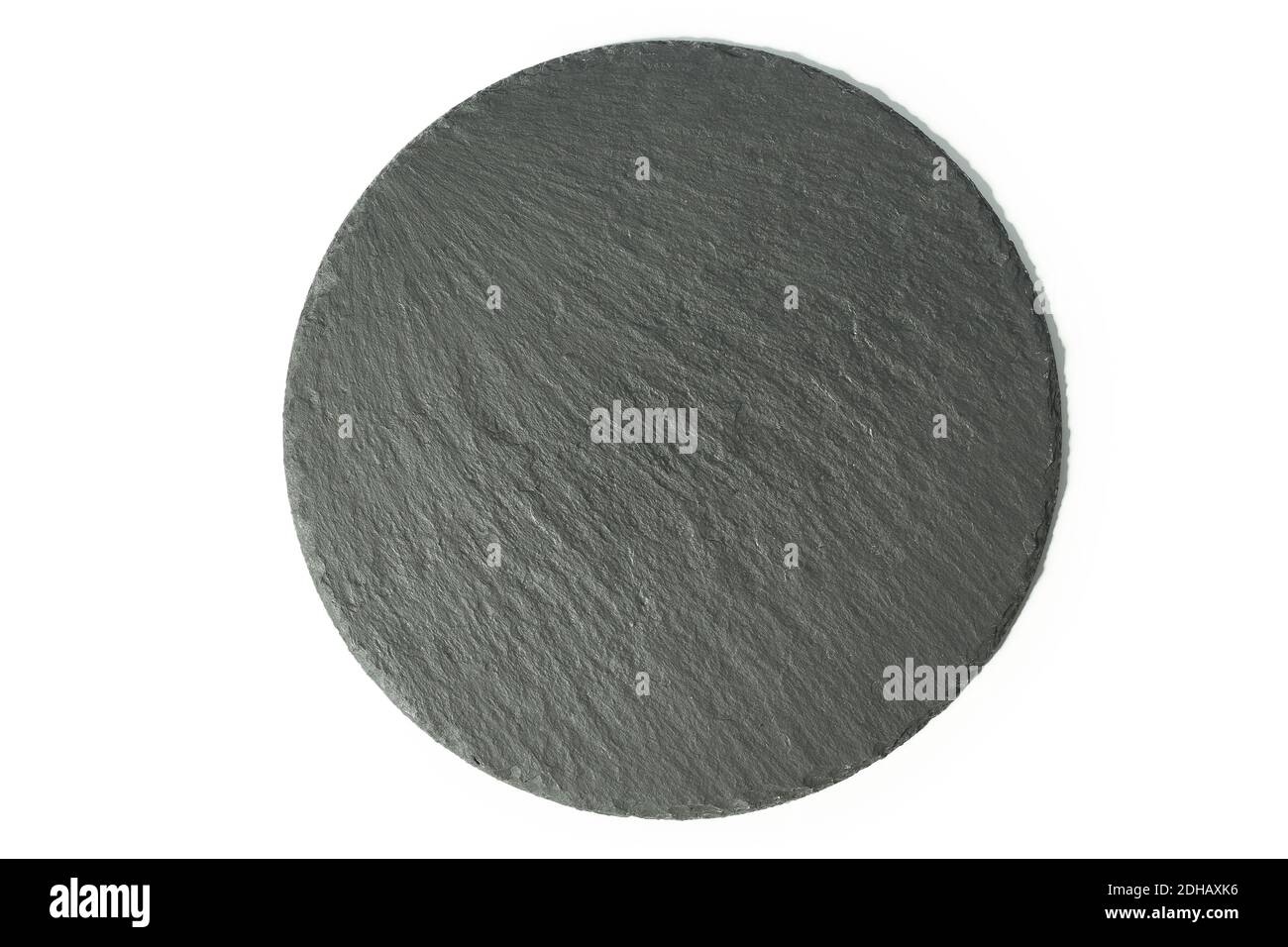 Round black empty slate board isolated on white background. Flat lay ...