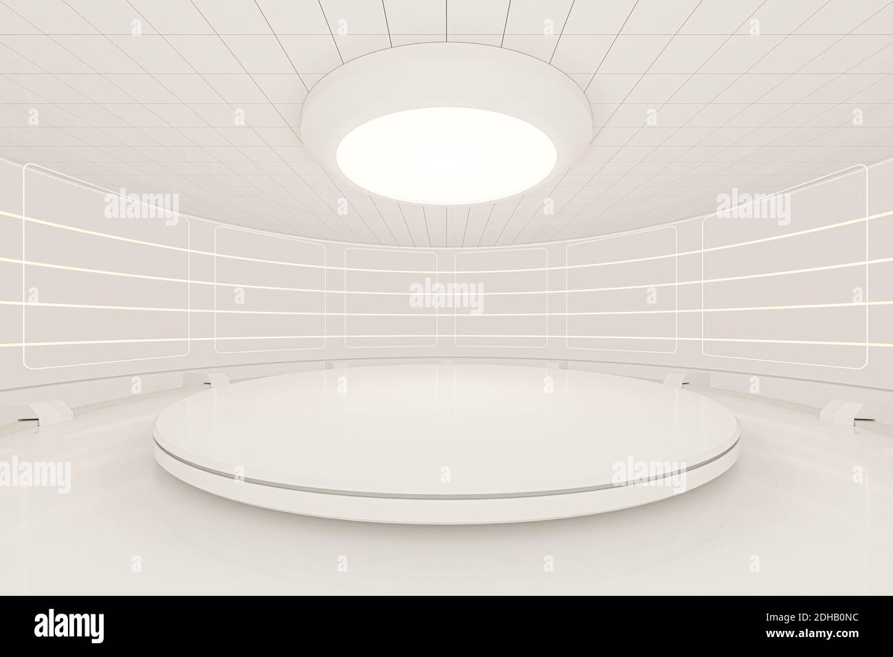 Creative round room, empty presentation room, 3d rendering. Computer ...