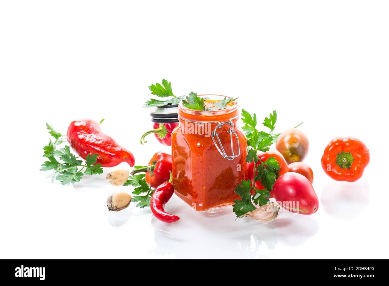fresh natural homemade sauce made of peppers, tomatoes and other ...