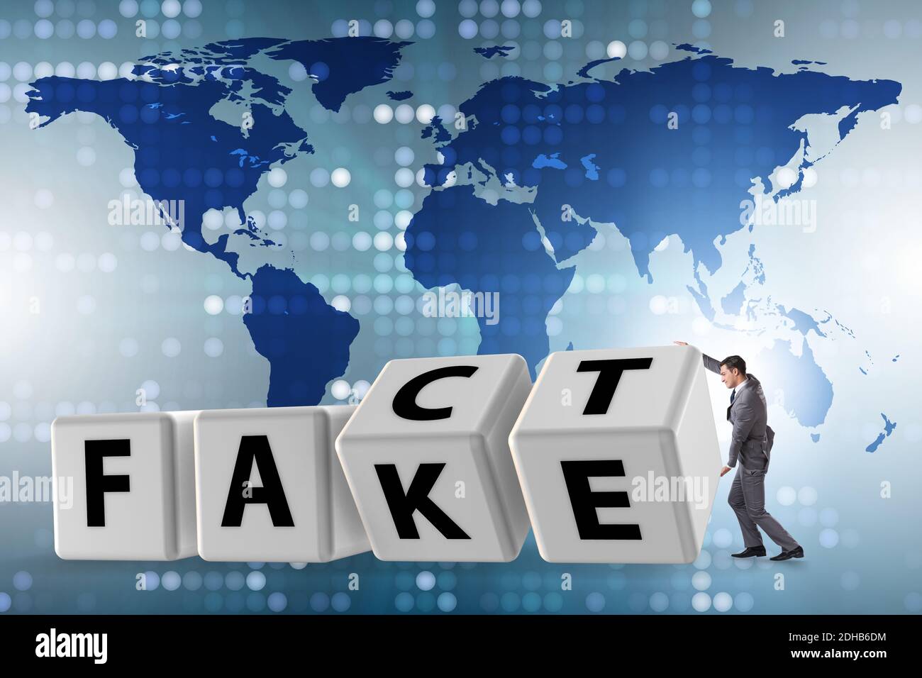 Face or fact concept with turning cubes Stock Photo - Alamy