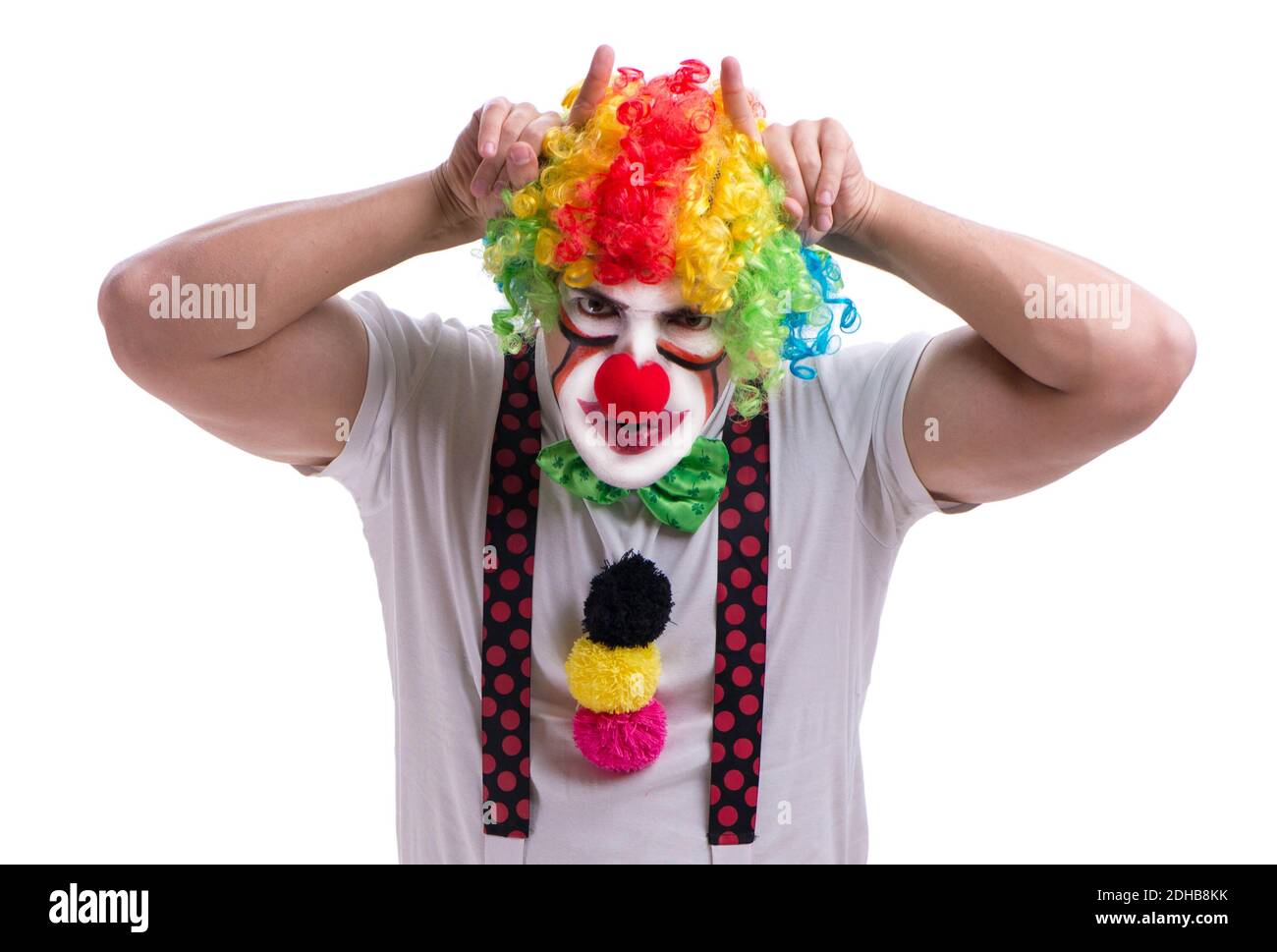 Funny clown acting silly isolated on white background Stock Photo - Alamy