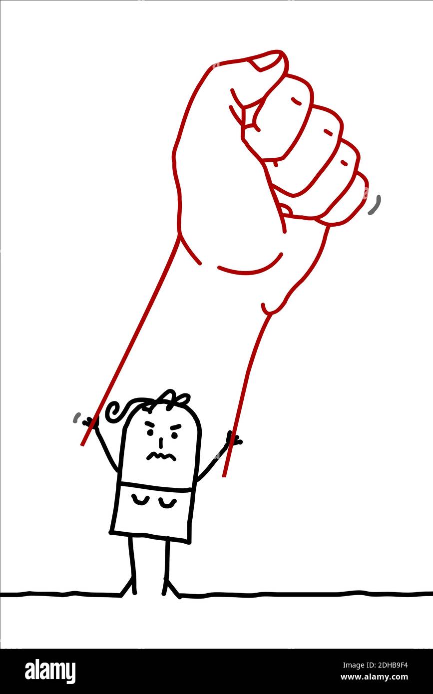 Hand drawn Cartoon Angry woman Rising up a Big Fist Stock Vector Image ...