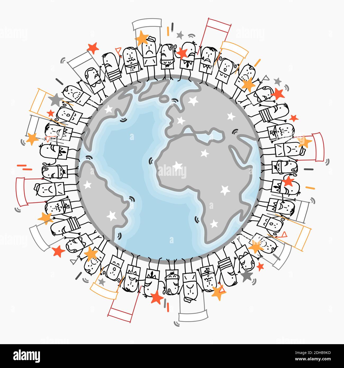 Hand drawn Cartoon Protesting People all Around the World Stock Vector ...