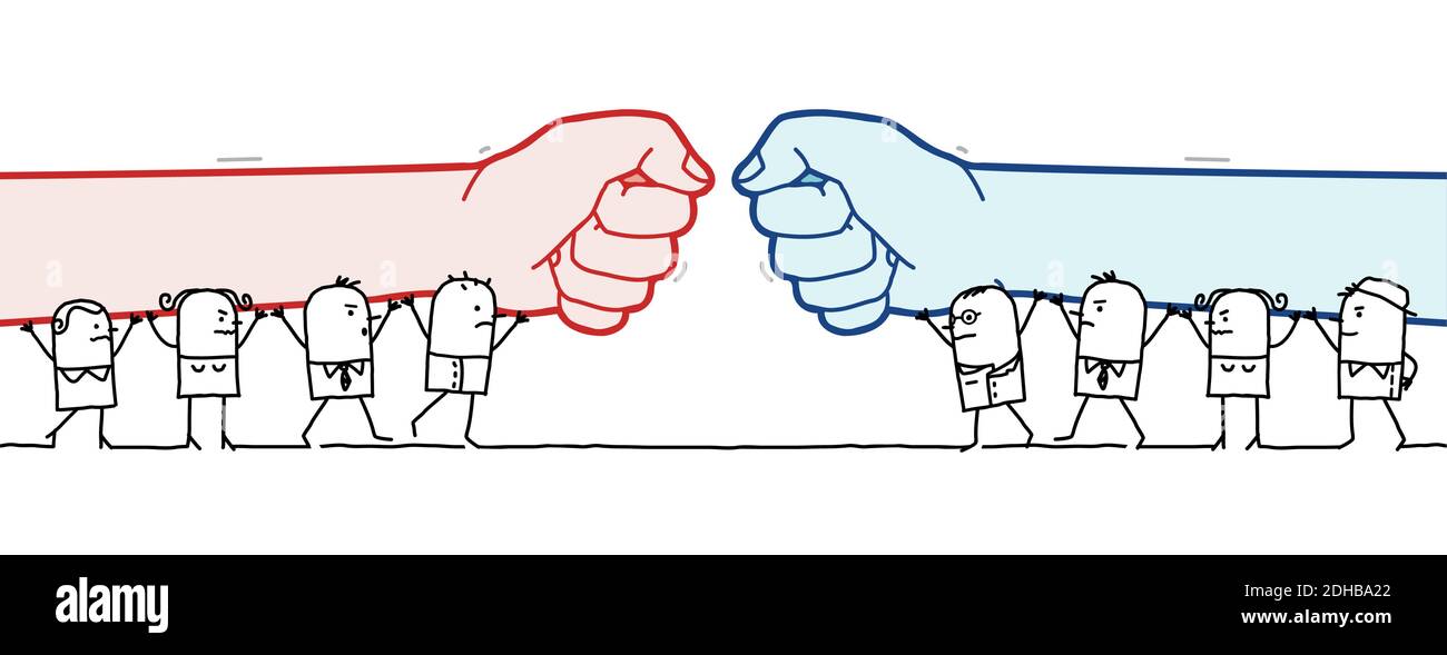 Hand drawn Cartoon Red Team People Against Blue Team People Stock ...