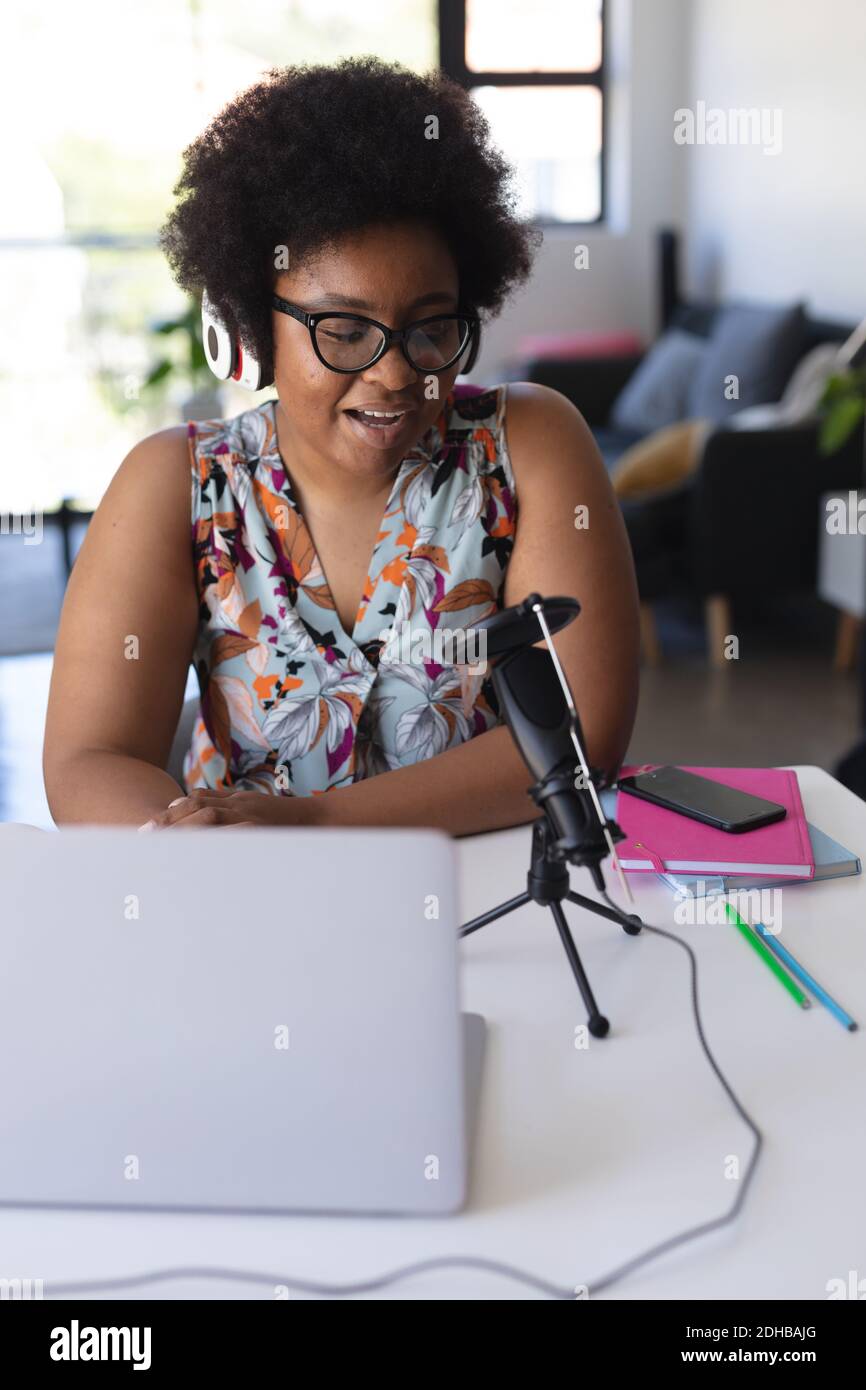 African american female vlogger recording a video using laptop Stock ...