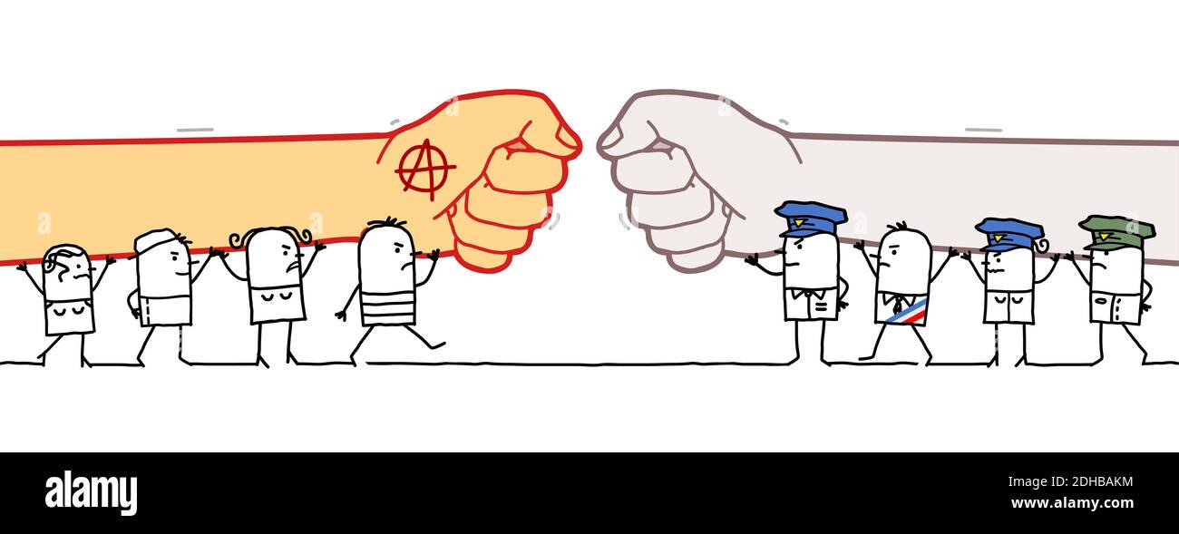 Hand drawn Cartoon Anarchist People Against Police and Government Stock ...