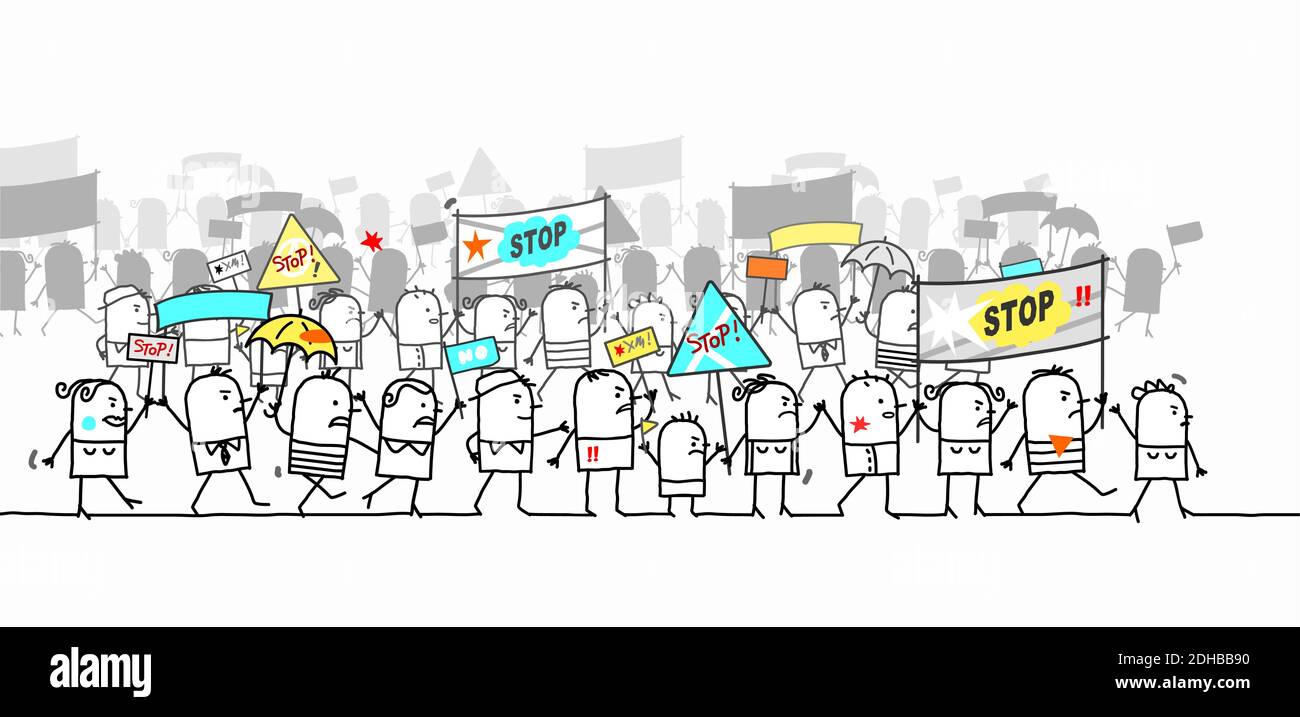 Hand drawn Cartoon Protesting and Walking group of People Stock Vector ...