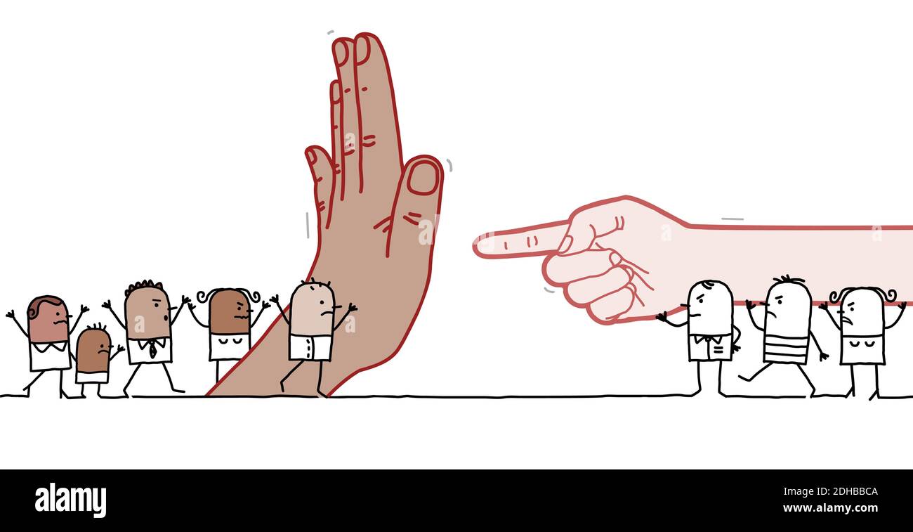 Hand drawn Cartoon Protesting Black People, Stopping Racism Stock ...
