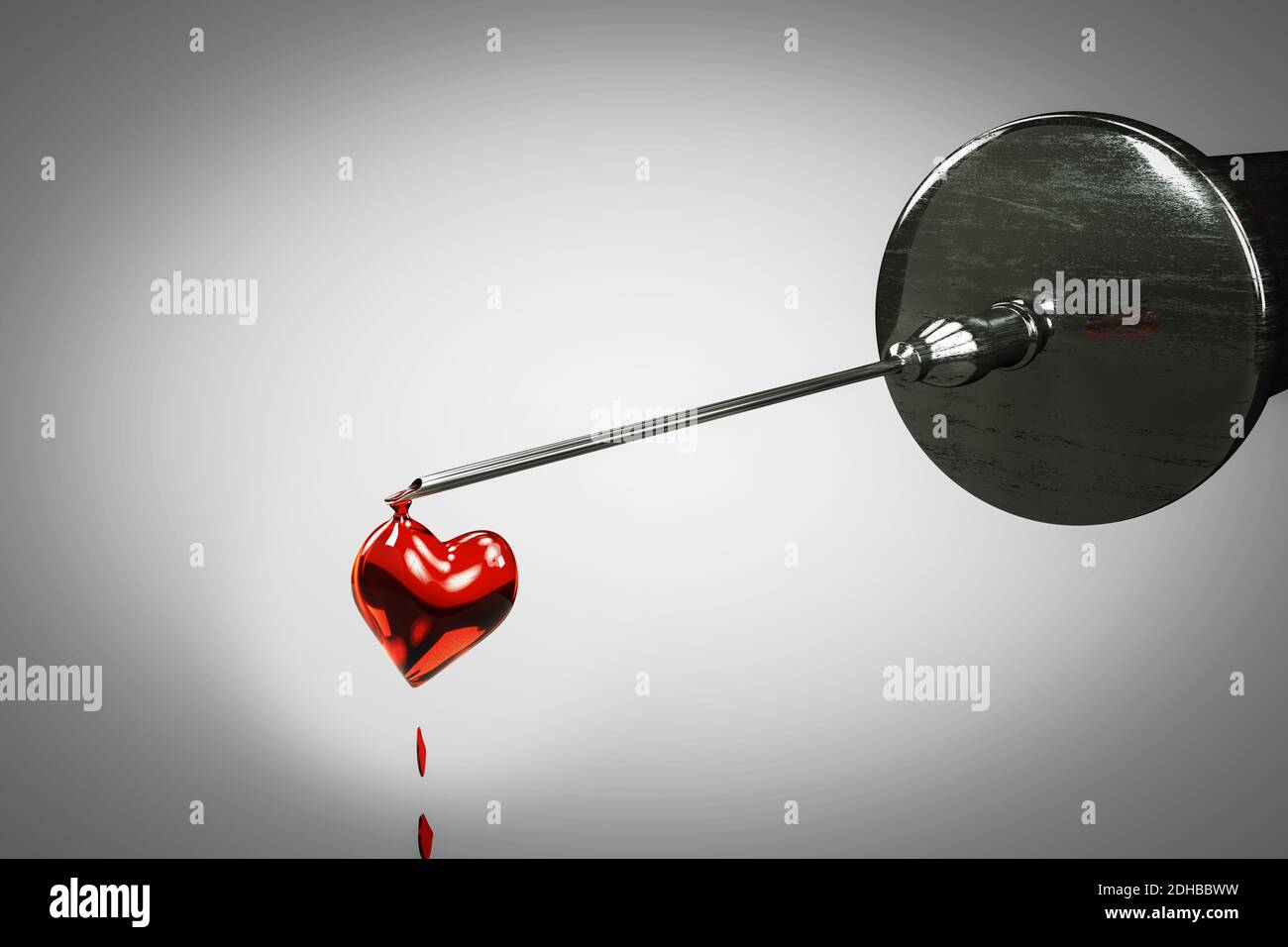 A syringe drips from the needle a drop in the shape of a heart. Medical ...