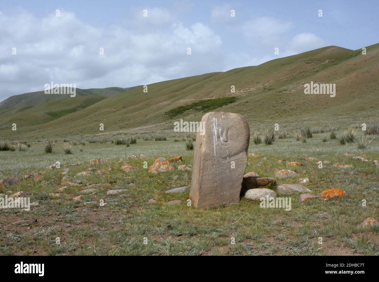ancient gravestone in remote upland site Tien Shan mountains ...