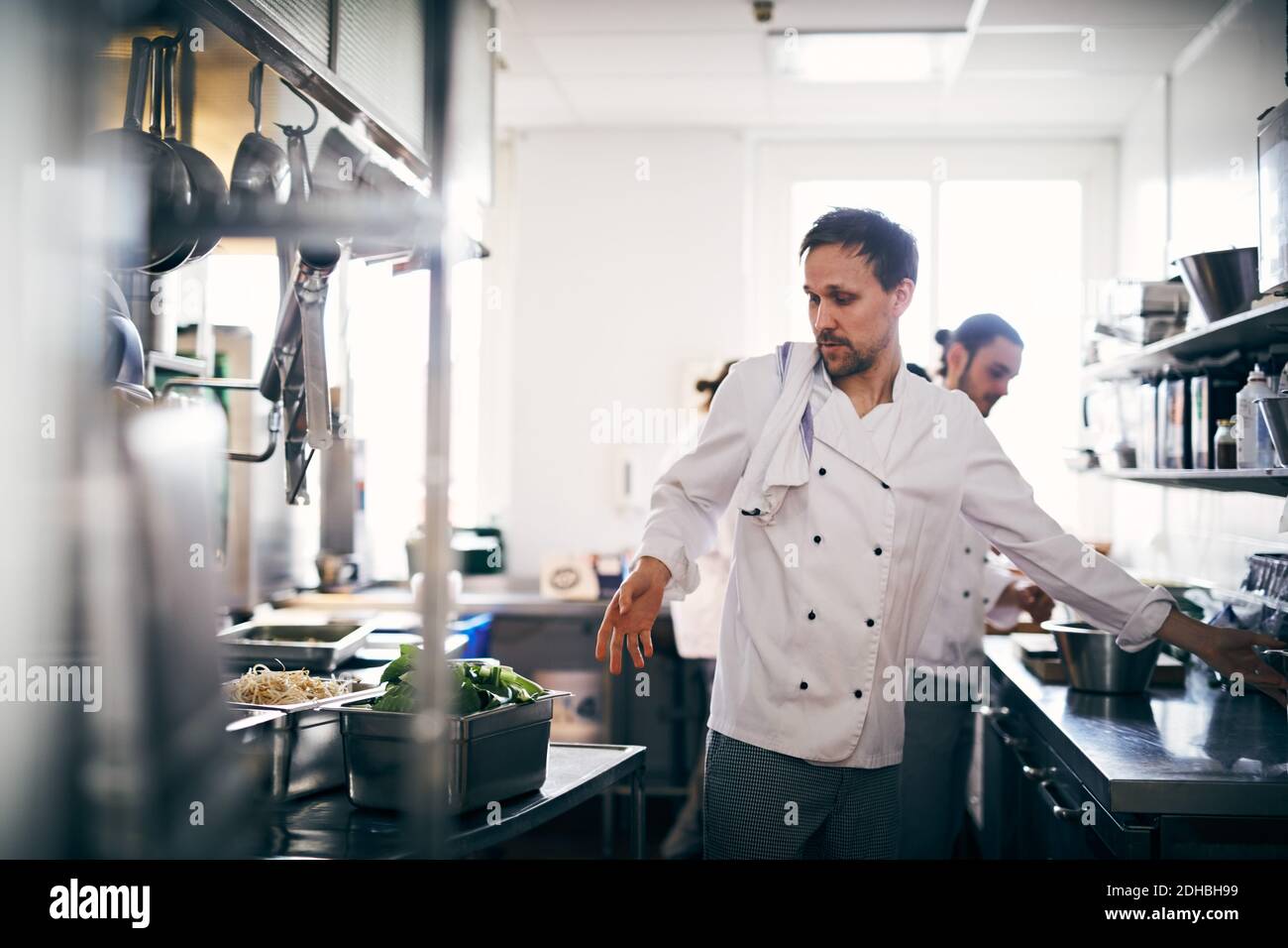 Young male chef working in commercial kitchen Stock Photo - Alamy