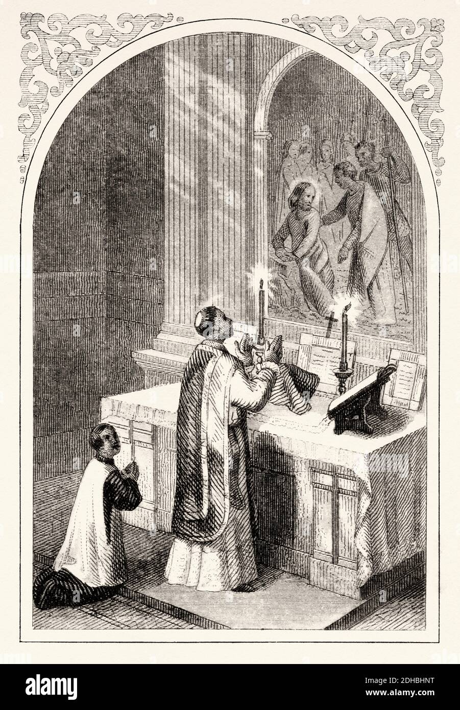 Kyrie eleison ceremony at the holy mass of the Catholic Church. Old XIX ...