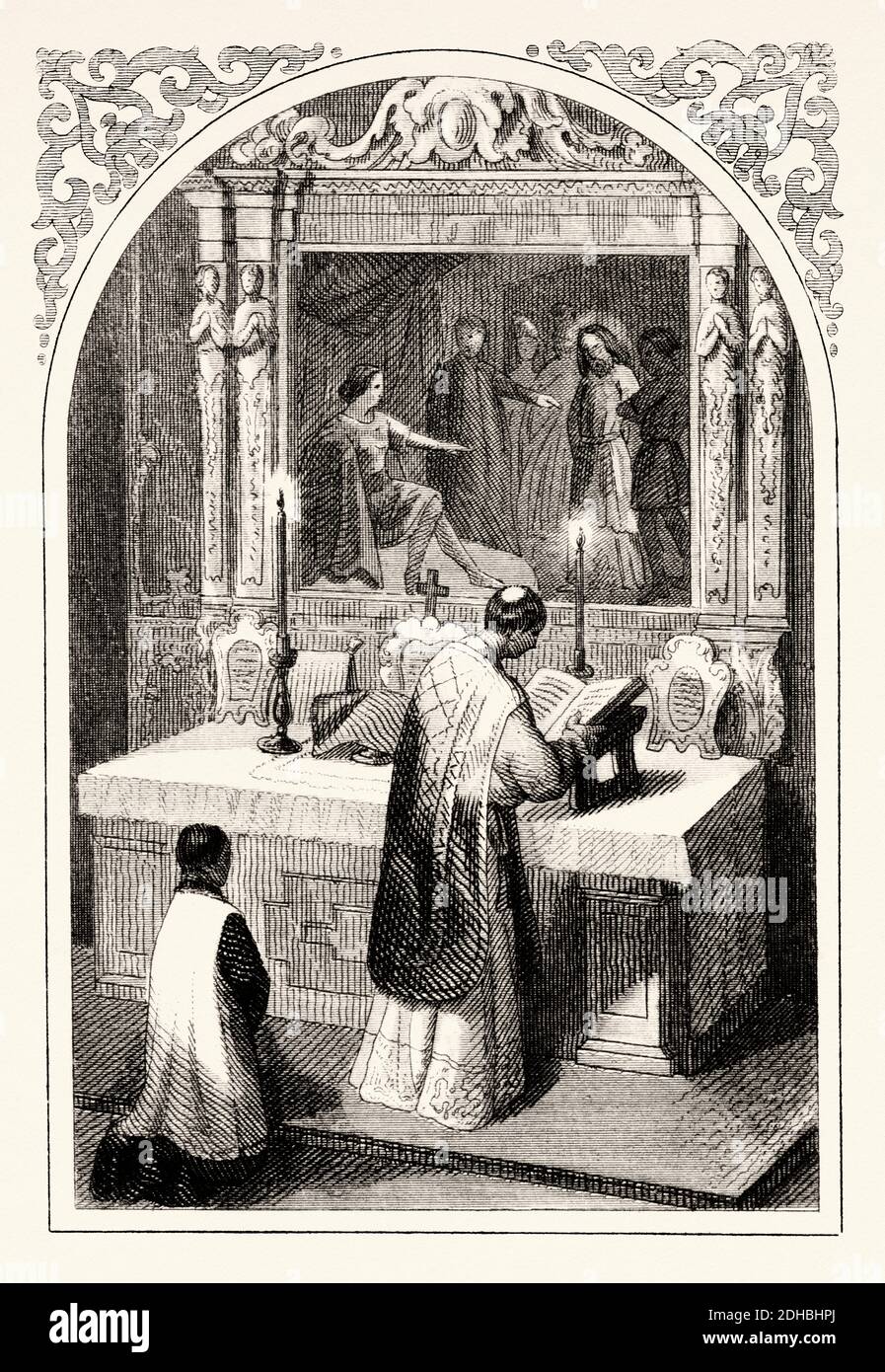 Ceremony of the epistle in the holy mass of the Catholic Church. Old ...