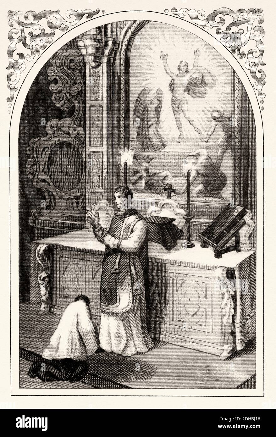 Blessing ceremony at the Holy Mass of the Catholic Church. Old XIX ...