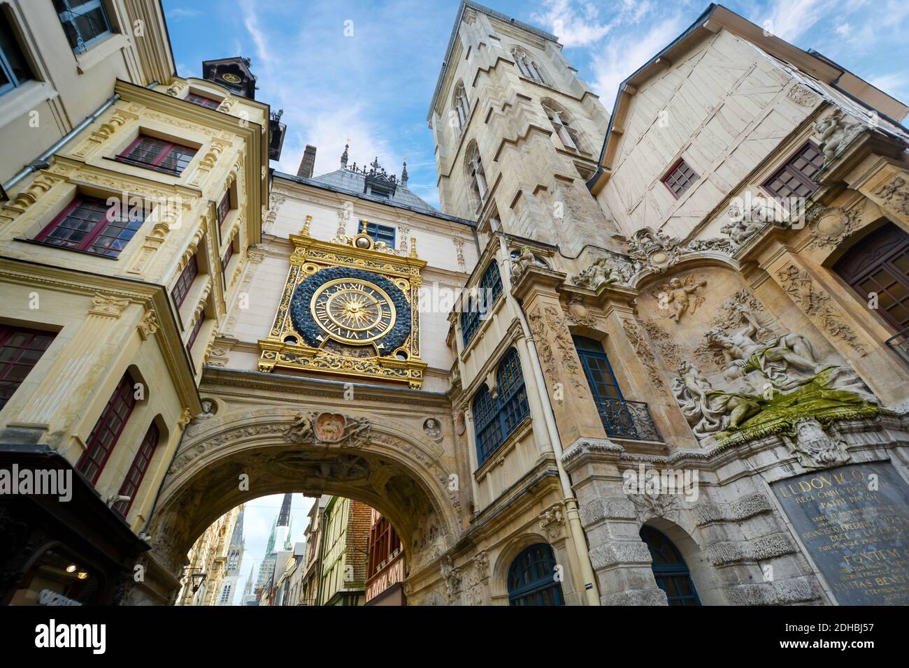 The gros horloge, large astronomical clock on the main street of ...