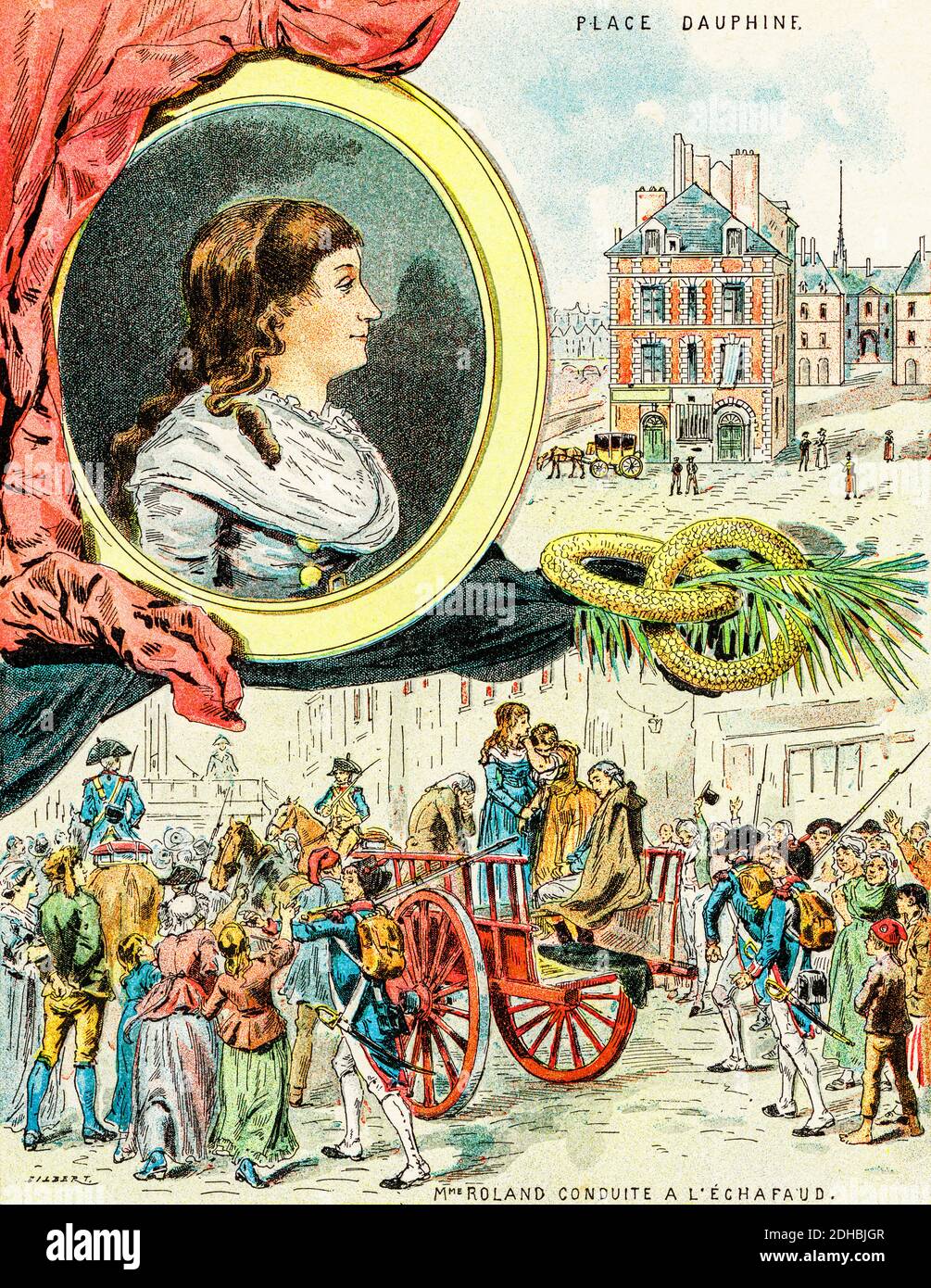 Old color lithography portrait of Madame Roland. Manon Roland de la ...