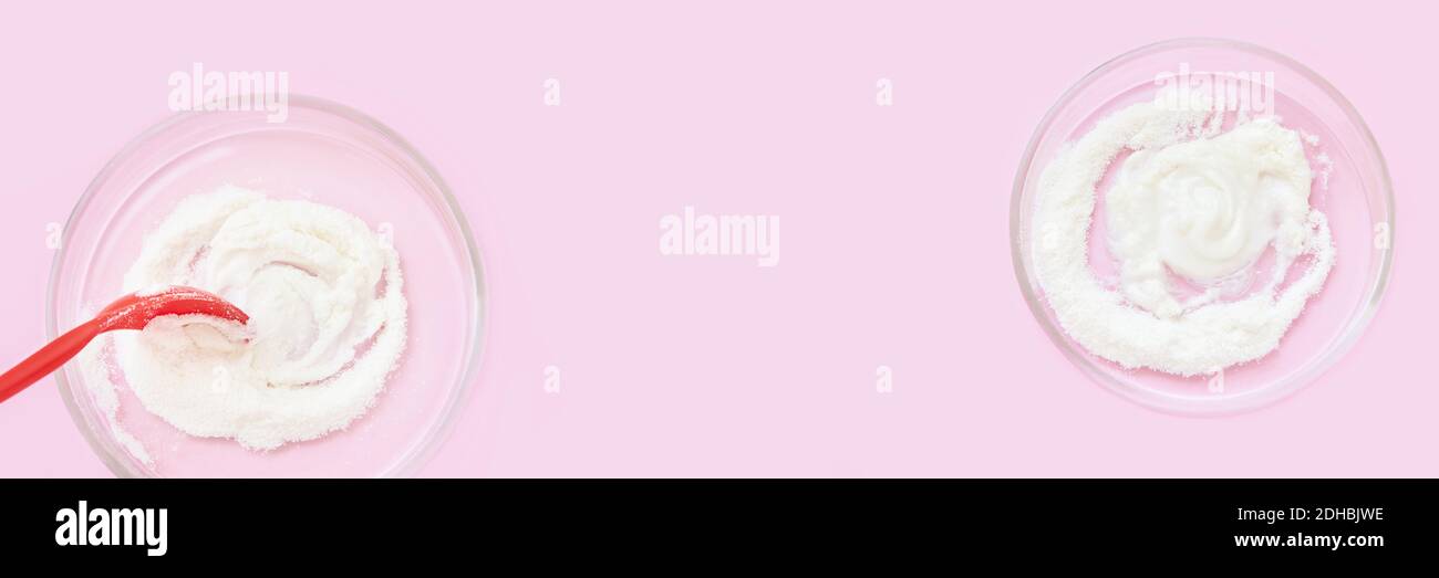 Collagen white powder. Pastel color background. Health product Stock ...