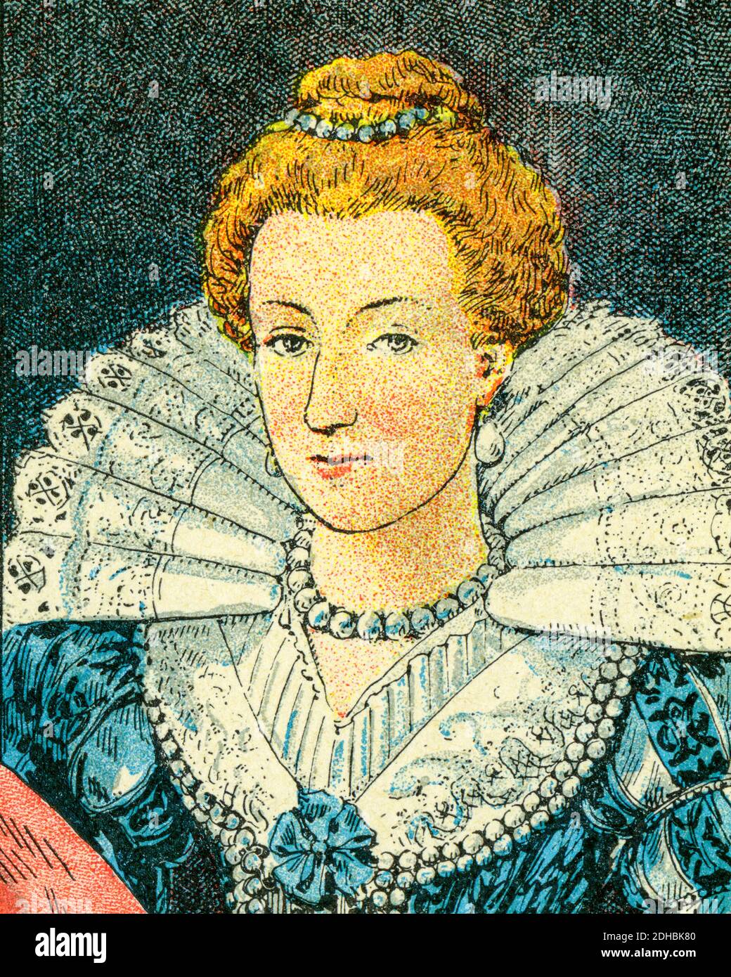 Old color lithography portrait of Marie de Medici (Florence 1575 ...
