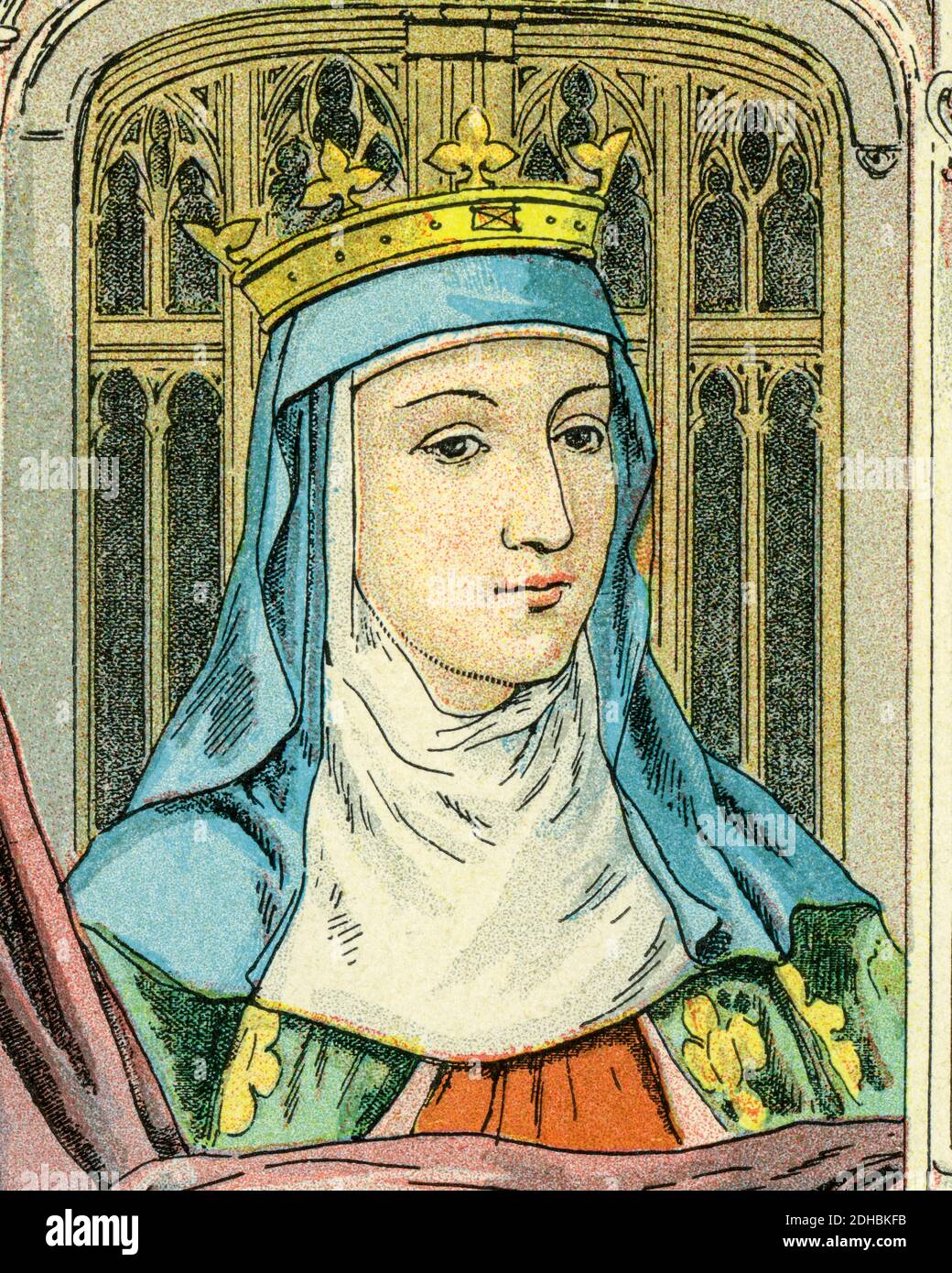 Old color lithography portrait of Anne de Beaujeu. Anne de France (1461 ...