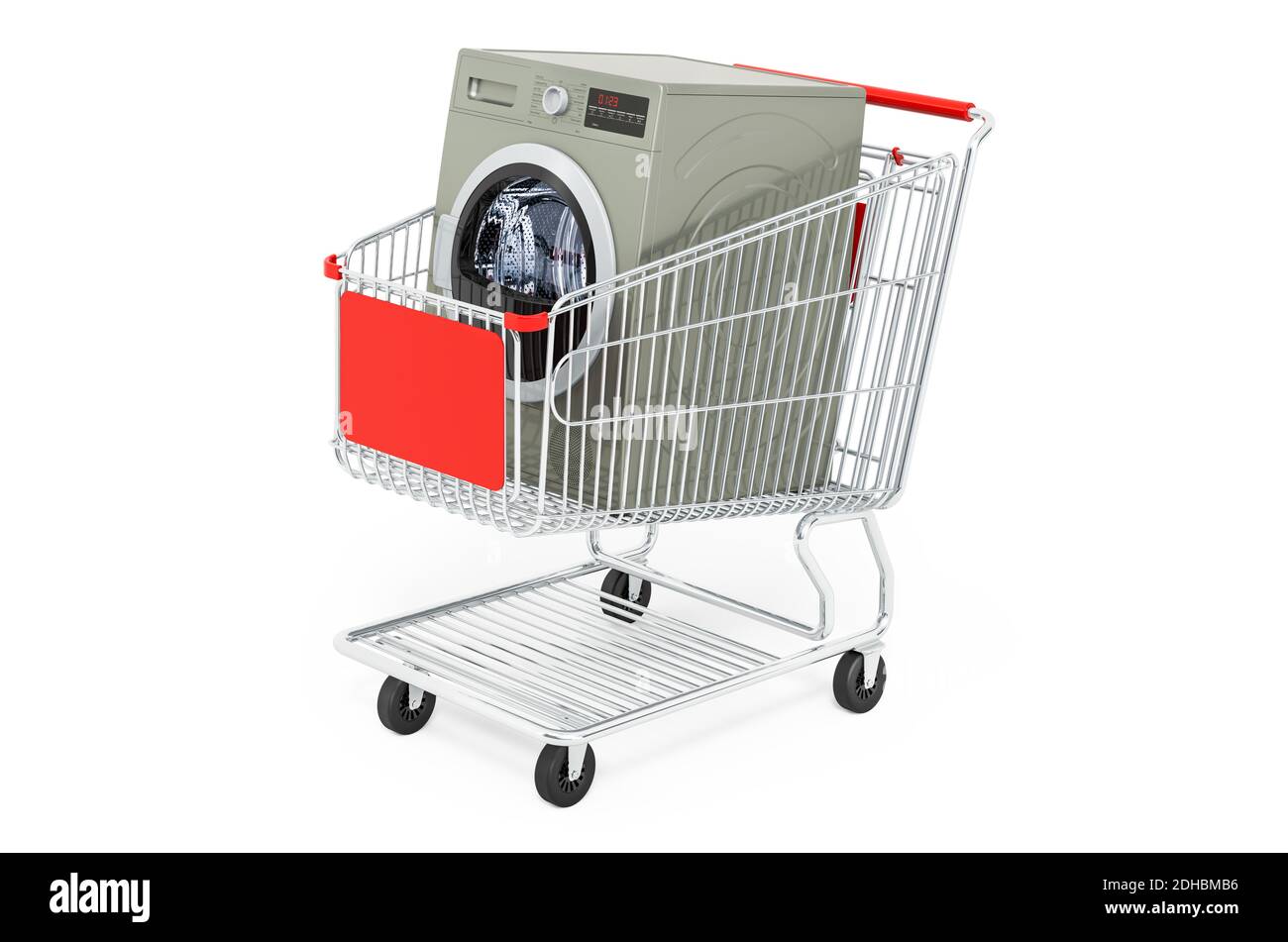 Clothes dryer inside shopping cart, 3D rendering isolated on white ...