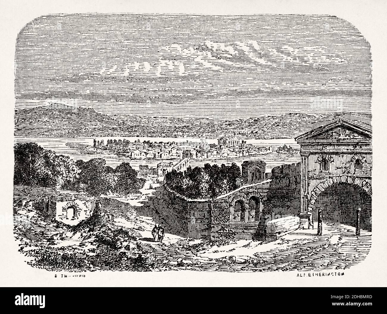 Panoramic general view of the city of Paris in the 5th century. France ...