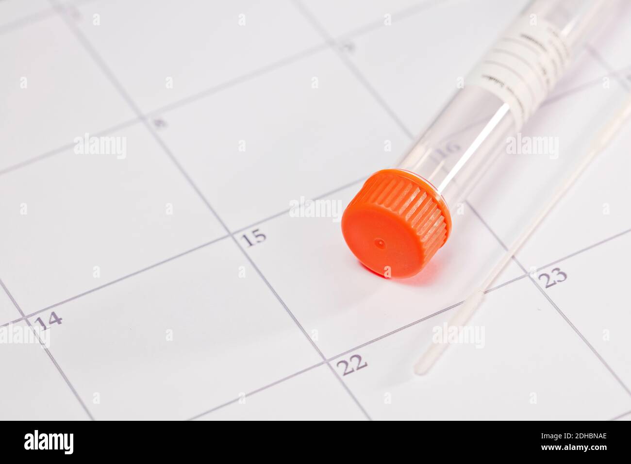Rapid test kit, vial with orange cap and swab, sticker for patient data ...