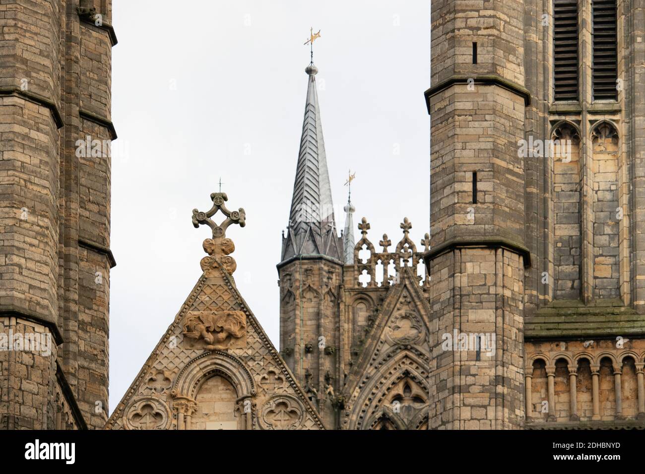 Lincoln Cathedral. Pictured, detail from the front of the Cathedral ...