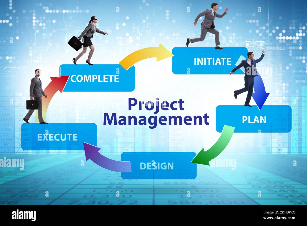 Project management concept in stages with business people Stock Photo ...