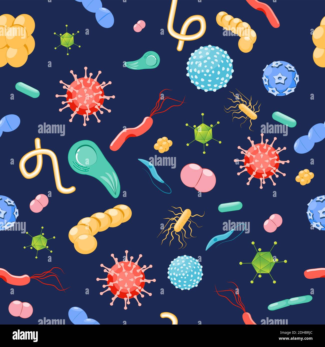 Virus And Bacteria Background Seamless Pattern Pathogens And Microbes Vector Illustration For