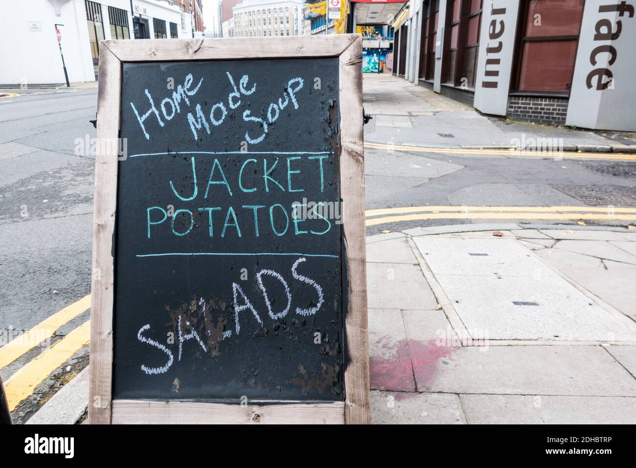 Home made soup, Jacket Potatoes and Salads option on a cafe display ...