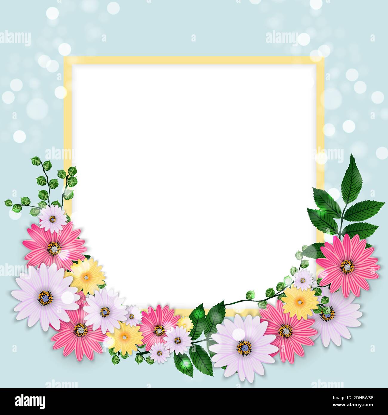 Cute Background with Frame and Flowers Collection Set. Vector ...