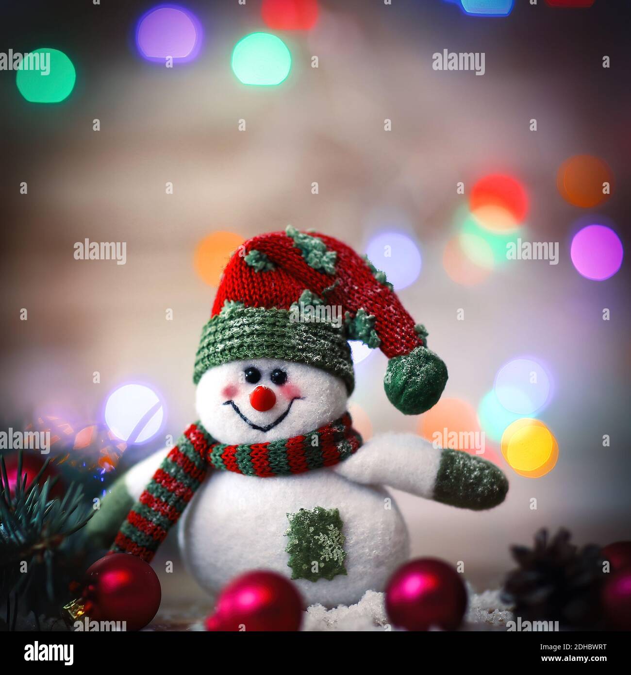 Christmas card. toy snowman on Christmas background.photo with place ...