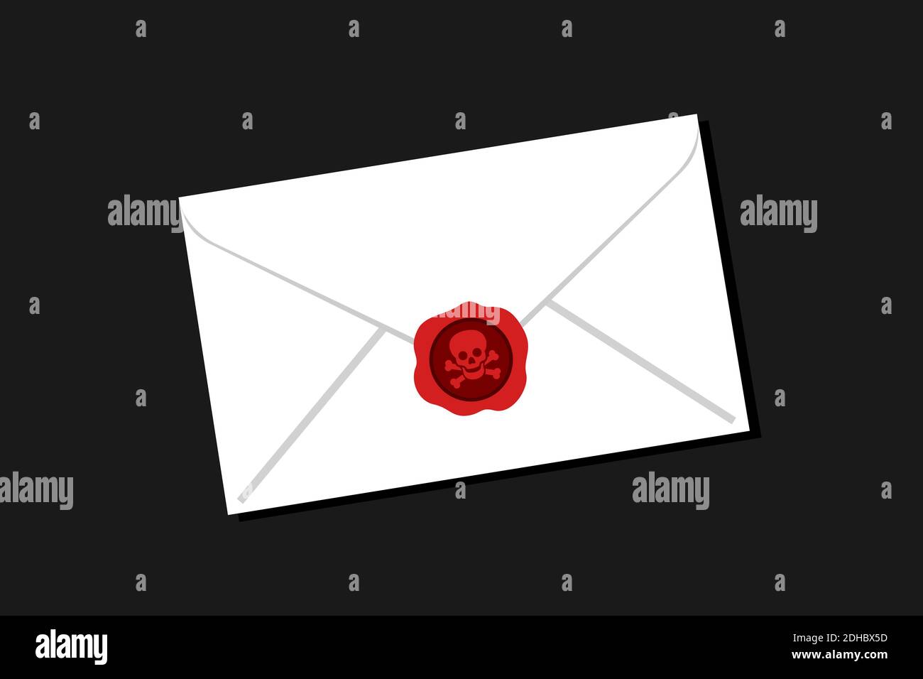 Letter bomb - envelope with red seal. Symbol of death on the signet as ...
