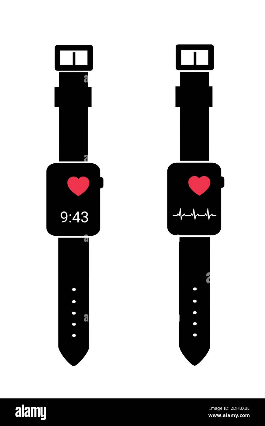 Modern smartwatch for health and fitness - time clock and heart rate ...