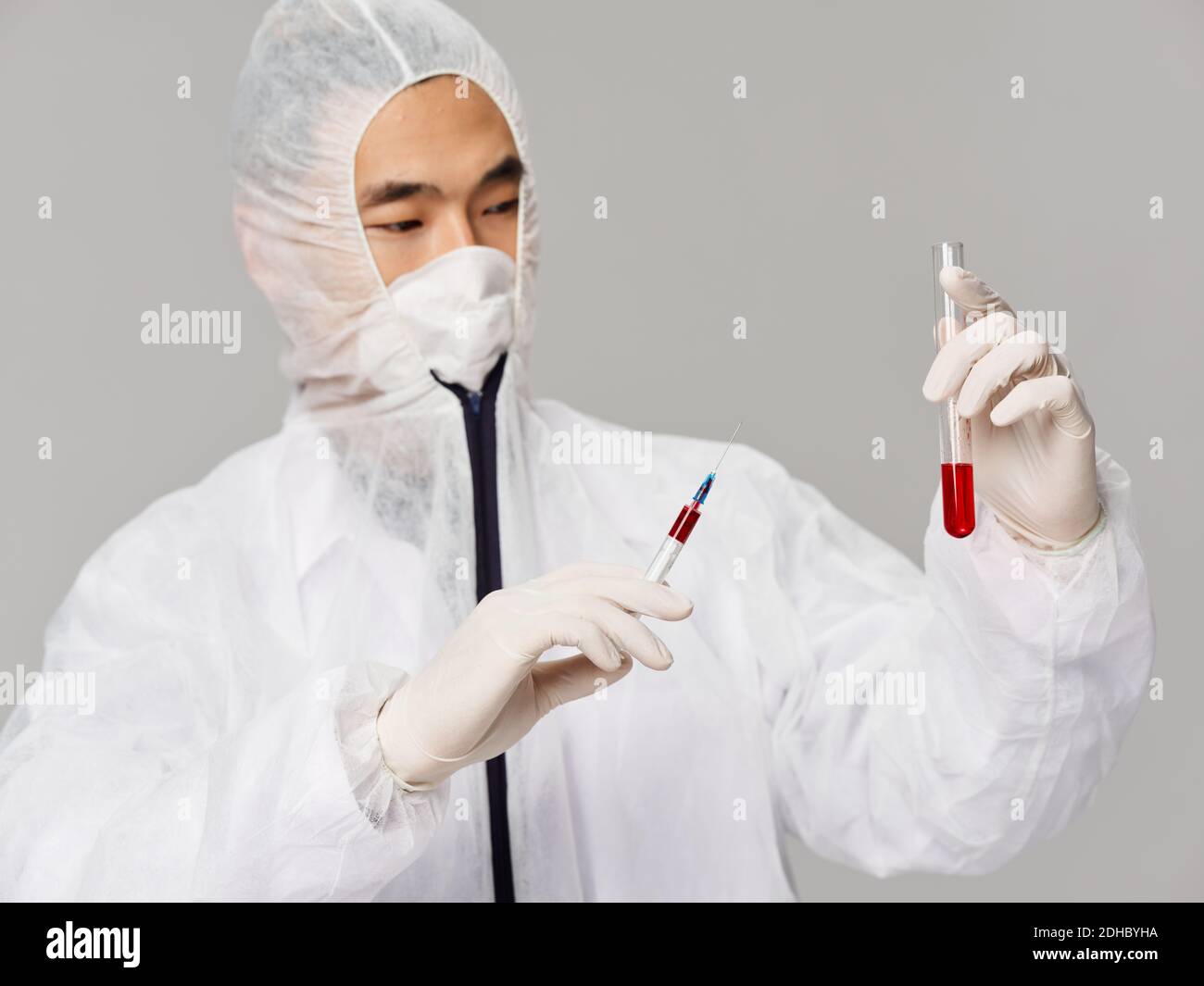 Man in protective clothing laboratory Science drug development research ...