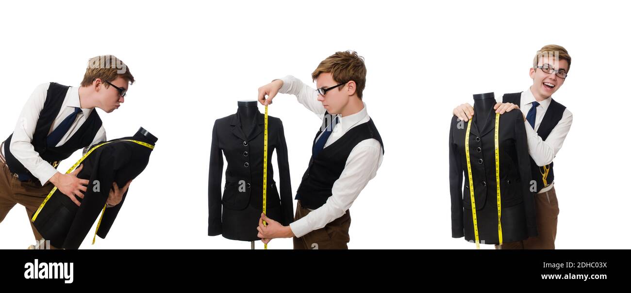 Funny tailor isolated on white Stock Photo - Alamy