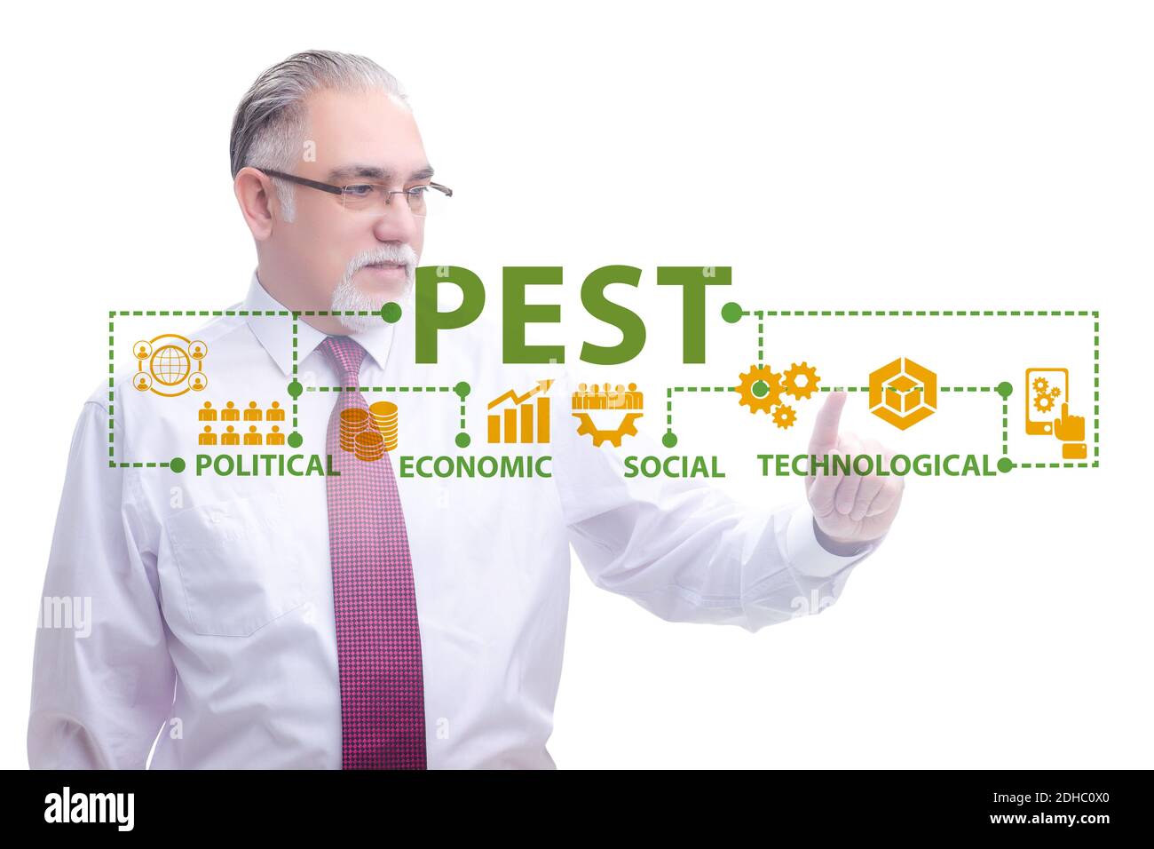 Business people in PEST analysis business concept Stock Photo - Alamy