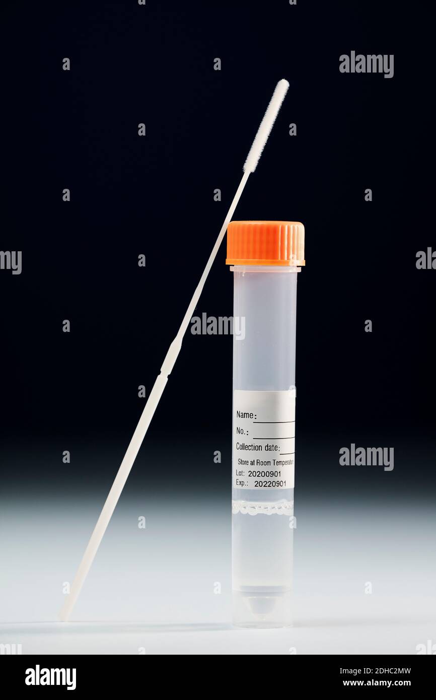 SARS COV-2 antigen detection test, swab and transport vial, with black ...
