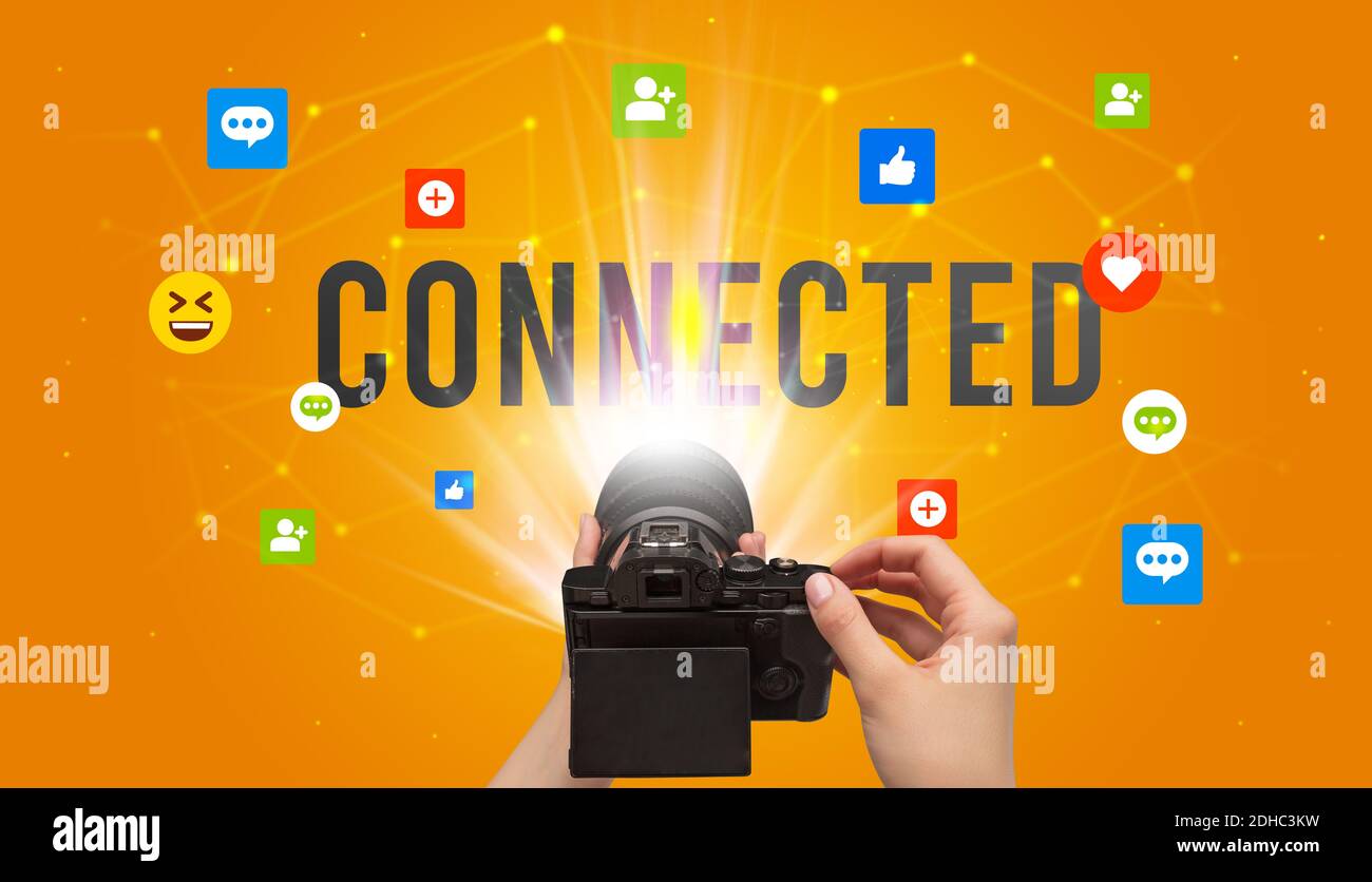 Using camera to capture social media content with CONNECTED inscription ...