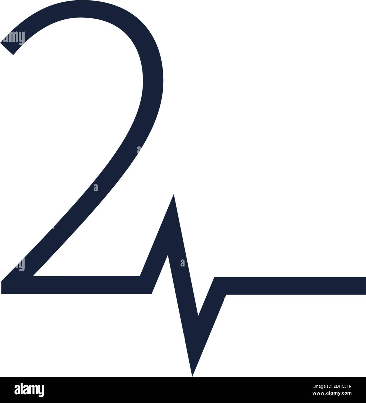 Number 2 icon logo combined with pulse icon design template Stock ...